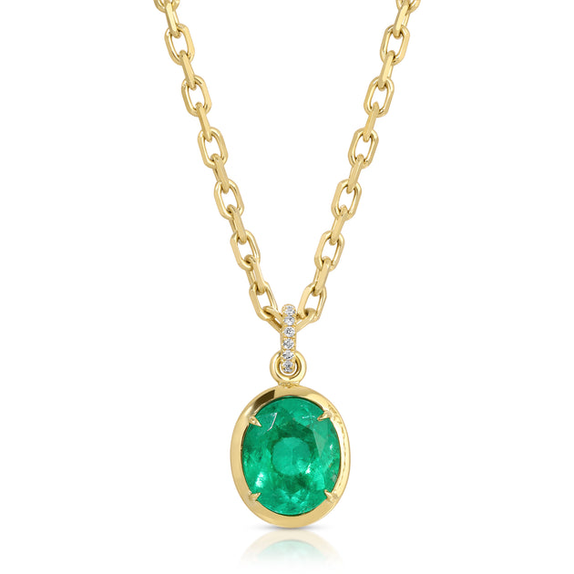 BEZELED COLOMBIAN OVAL EMERALD PENDANT WITH DIAMOND BAIL – Anita Ko
