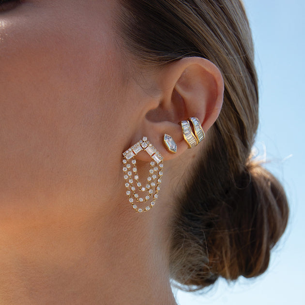ELONGATED HEXAGON CUT BEZELED DIAMOND STUDS – Anita Ko