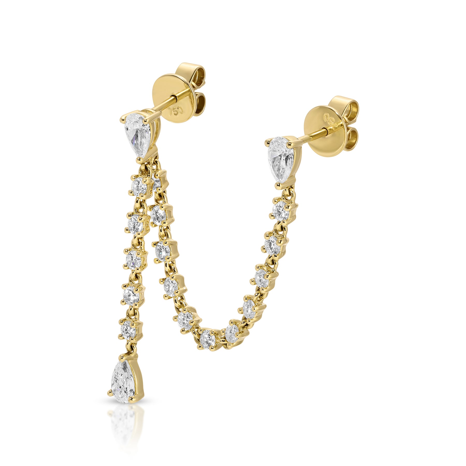 ISLA DOUBLE PIERCING LOOP EARRING WITH DIAMOND CHAIN DROP – Anita Ko