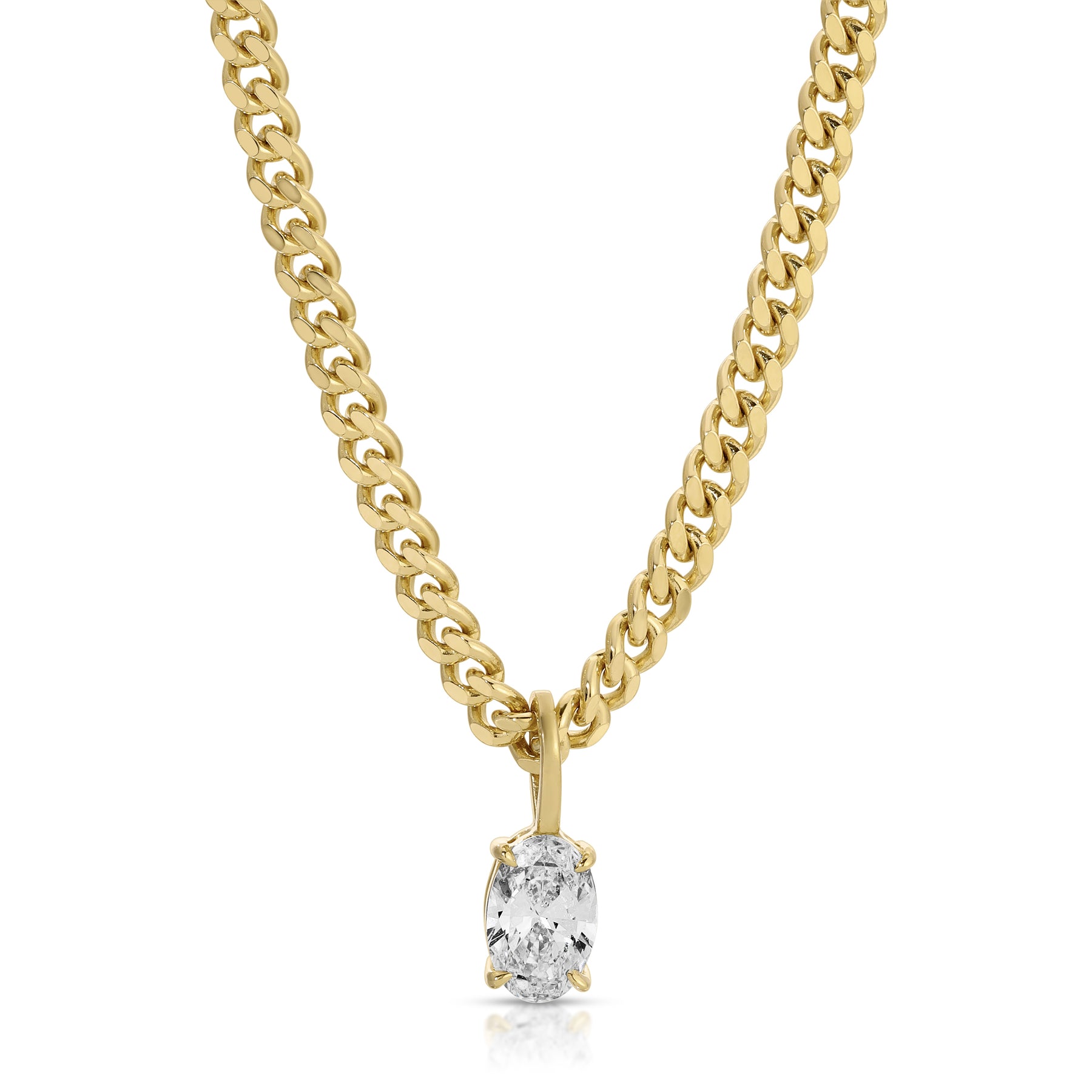 OVAL DIAMOND PENDANT ON BABY CURB CHAIN – Anita Ko