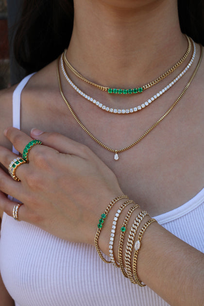 SMALL CUBAN CHAIN LINK NECKLACE WITH SEVEN ROUND EMERALDS – Anita Ko