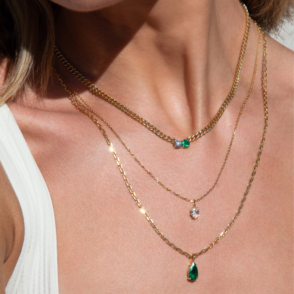 SMALL CUBAN CHAIN CHOKER WITH ROUND EMERALD AND DIAMOND CENTER – Anita Ko
