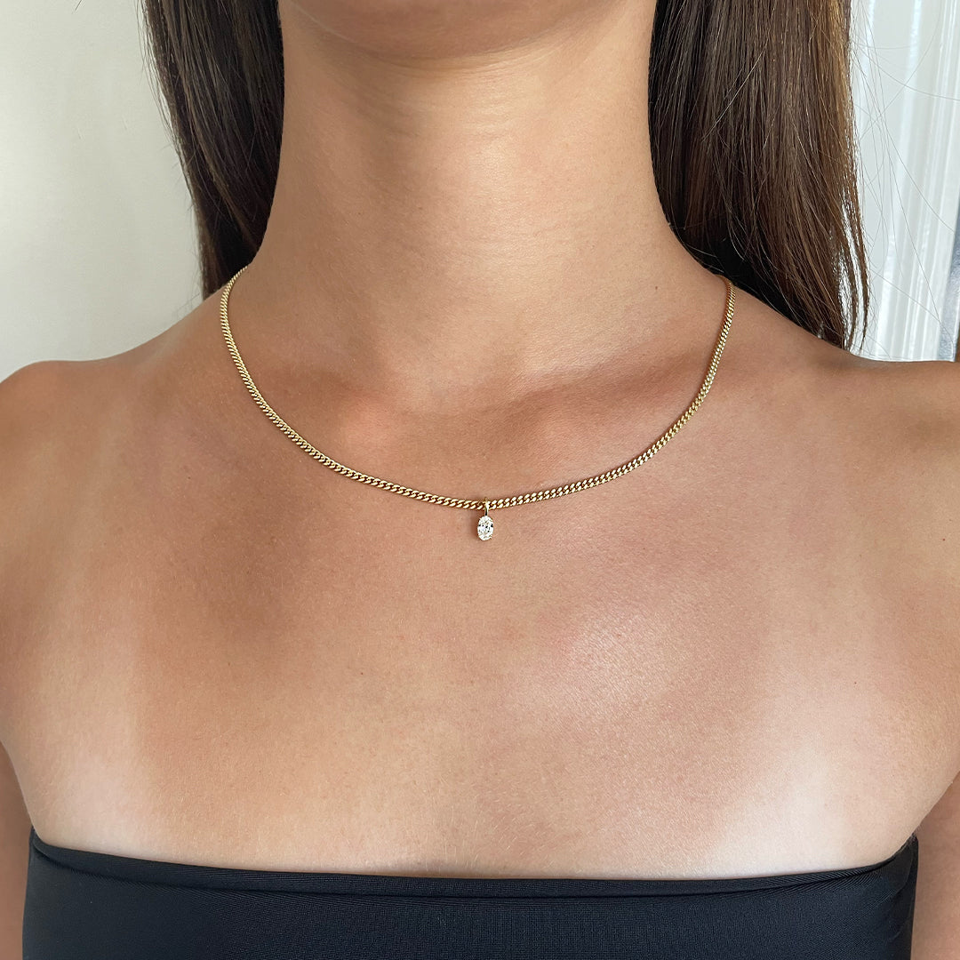OVAL DIAMOND PENDANT ON BABY CURB CHAIN – Anita Ko