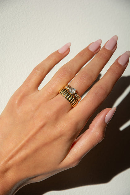 THIN ZOE RING WITH HEXAGON DIAMOND CENTER – Anita Ko