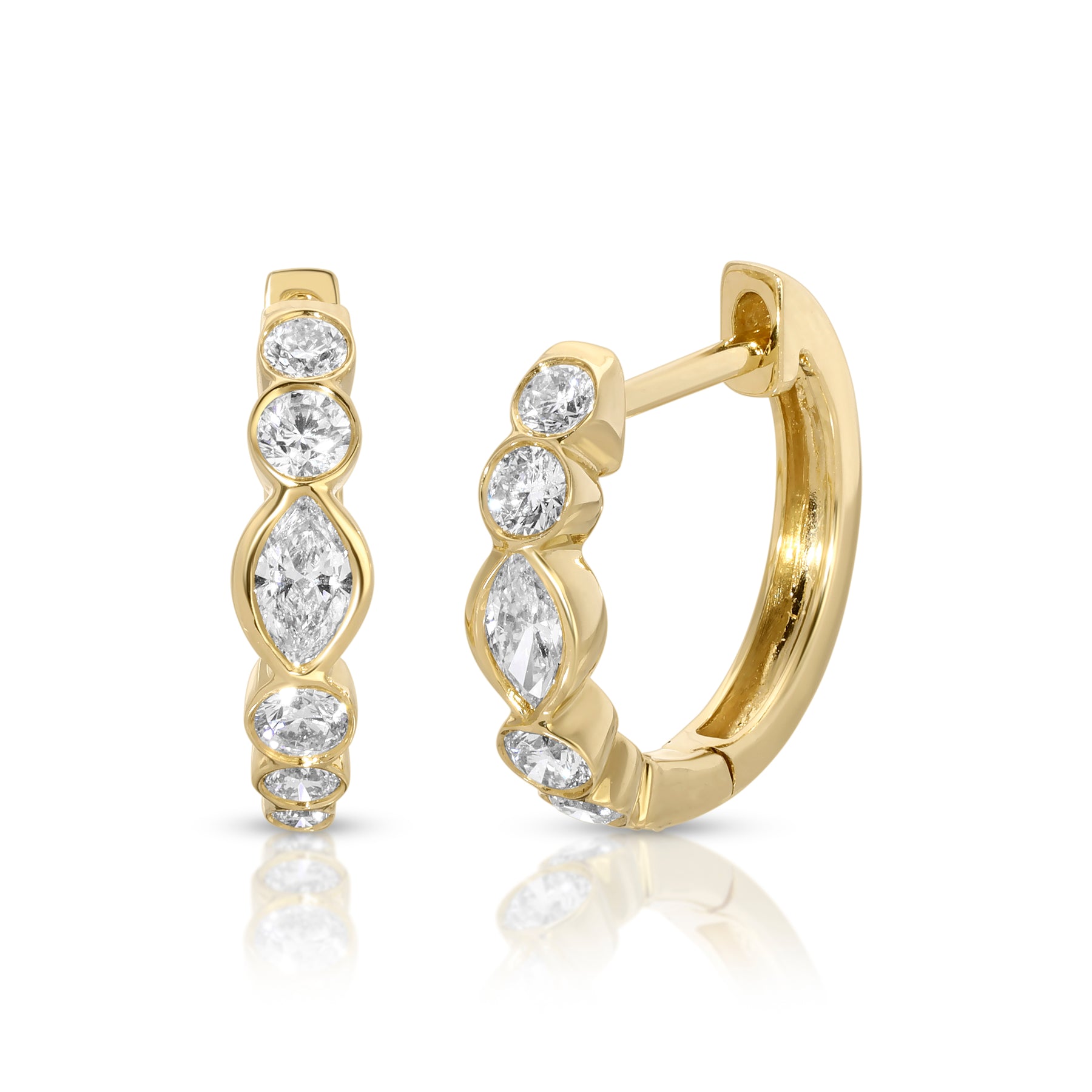 BEVERLY MARQUISE AND ROUND BEZELED DIAMOND HUGGIES – Anita Ko