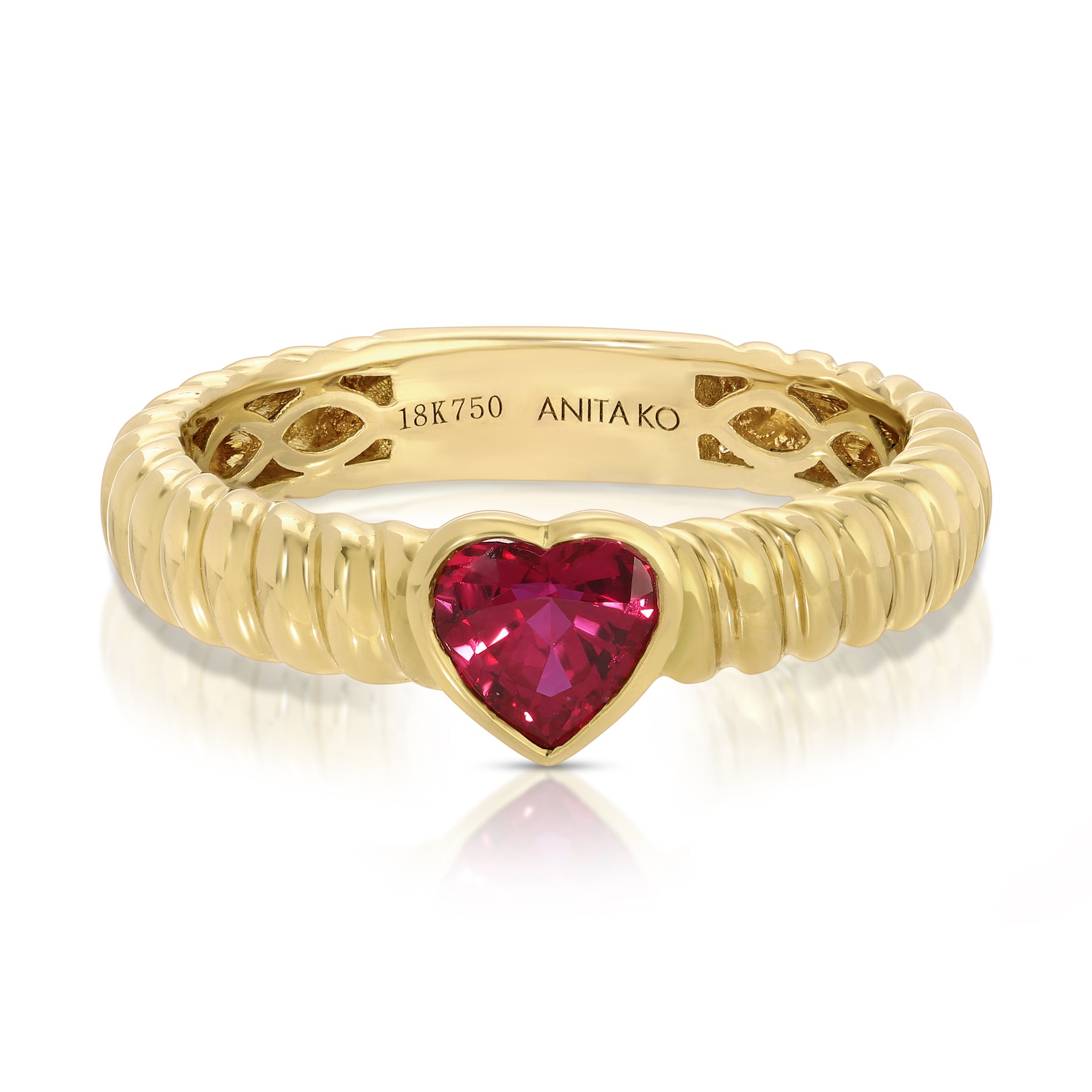THIN ZOE RING WITH RUBY HEART CENTER – Anita Ko