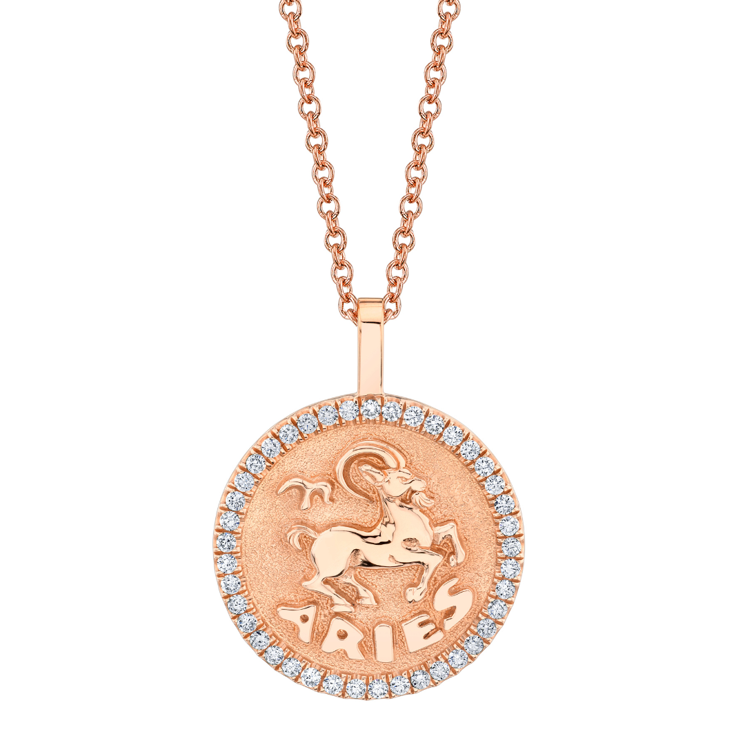 ARIES ZODIAC COIN PENDANT WITH DIAMOND FRAME – Anita Ko