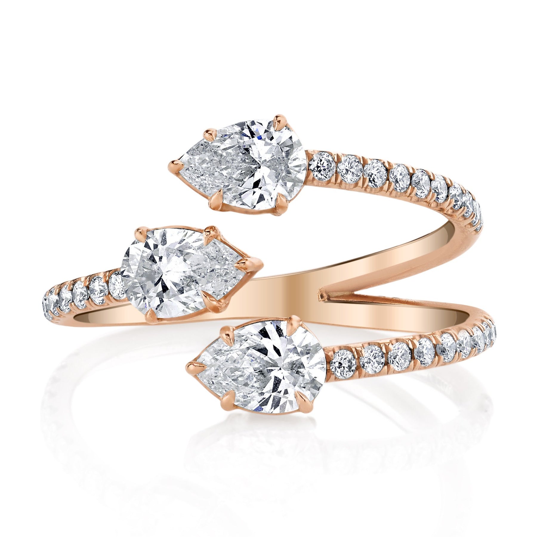 THREE STONE CLAW DIAMOND RING WITH PAVE BAND – Anita Ko