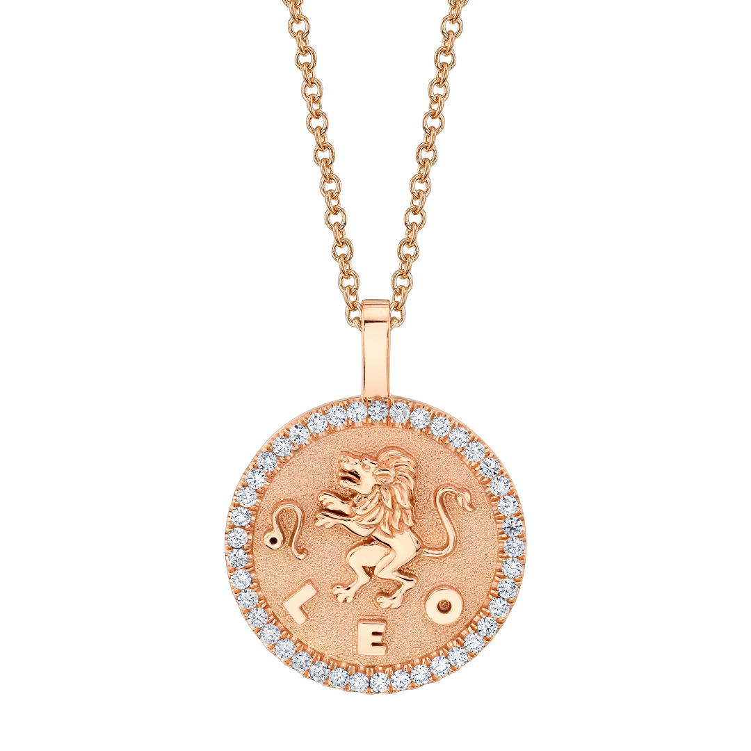 LEO ZODIAC COIN PENDANT WITH DIAMOND FRAME – Anita Ko