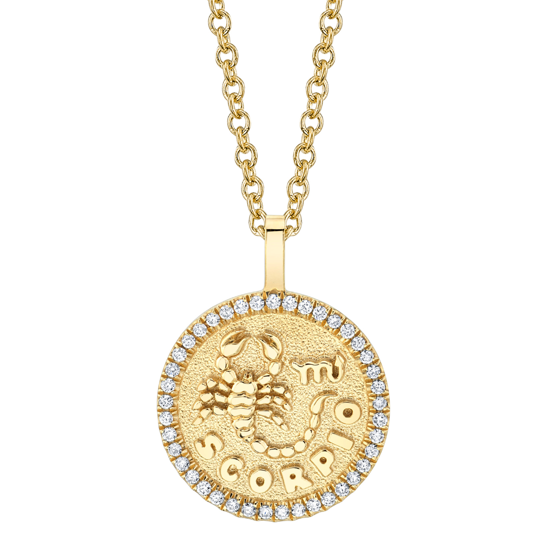 SCORPIO ZODIAC COIN PENDANT WITH DIAMOND FRAME – Anita Ko