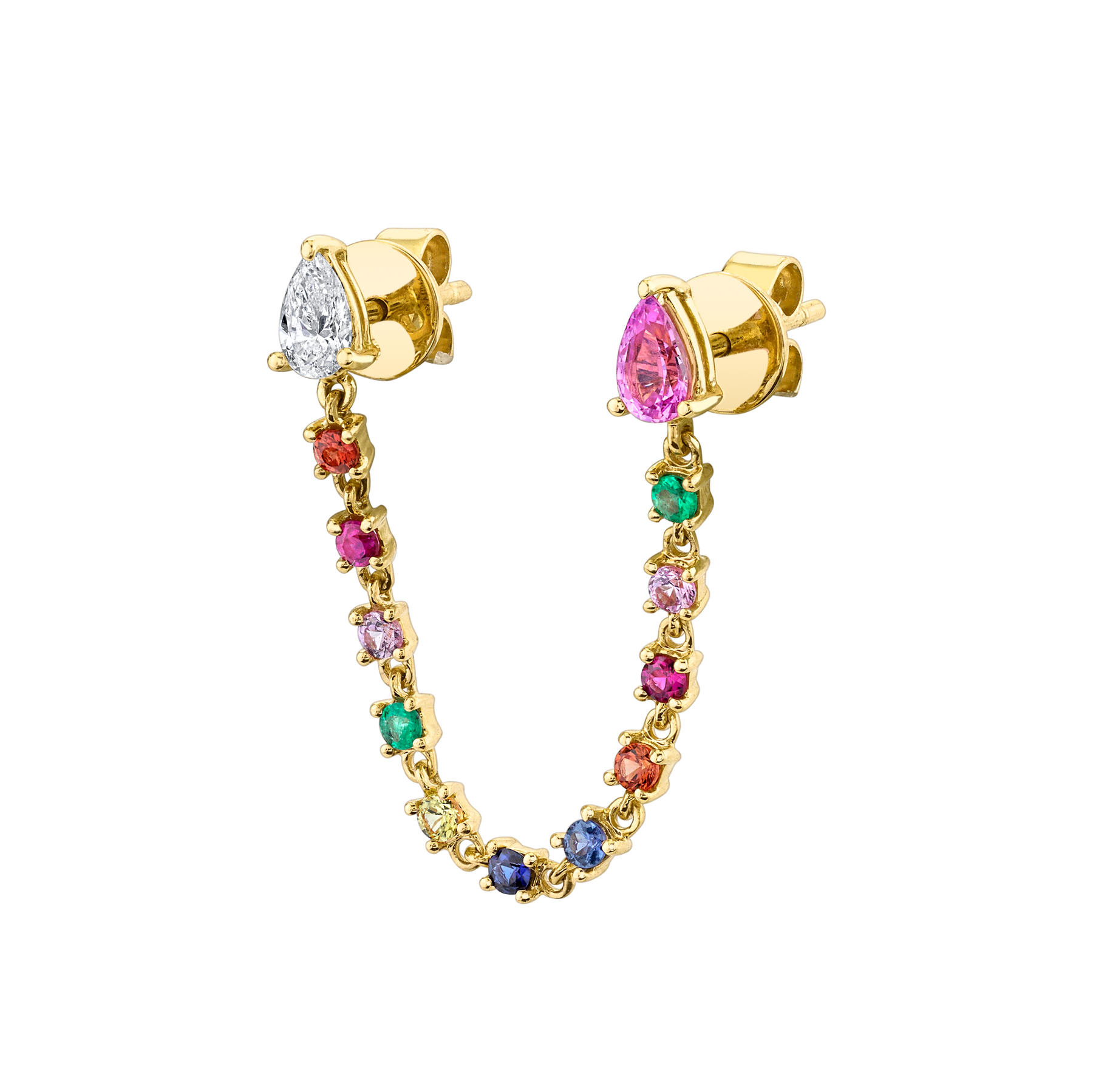 DOUBLE PIERCING LOOP EARRING WITH DIAMOND AND PINK SAPPHIRE PEAR STUDS ...